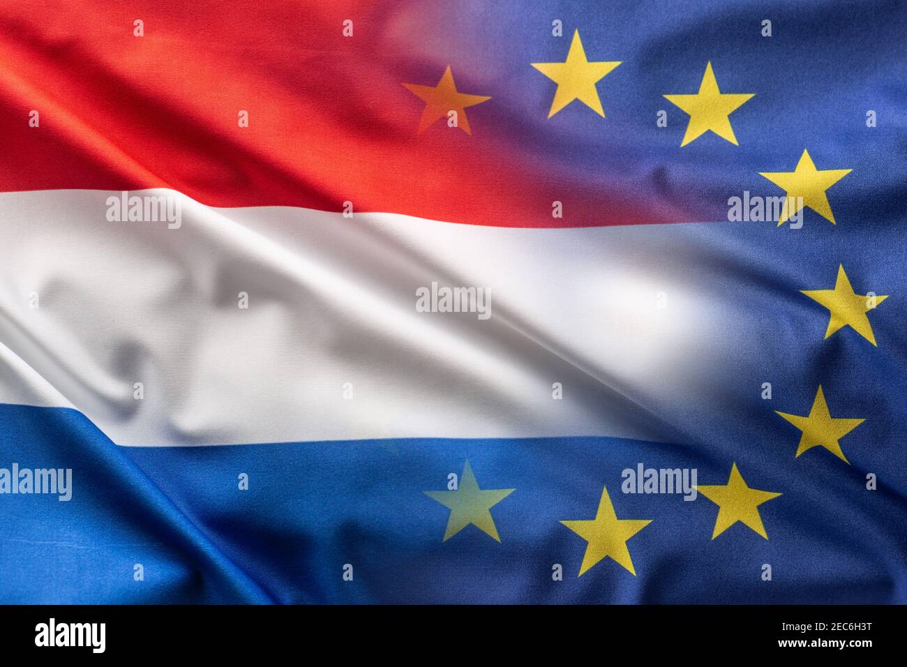 Flags of Netherlands adnd EU blowing in the wind Stock Photo - Alamy