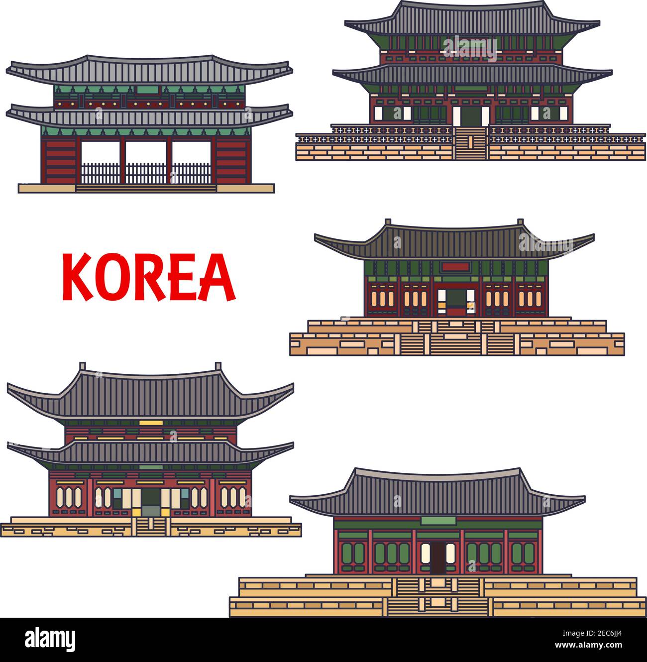 Historic temples of Korea. Vector detailed icons of Haeinsa ...