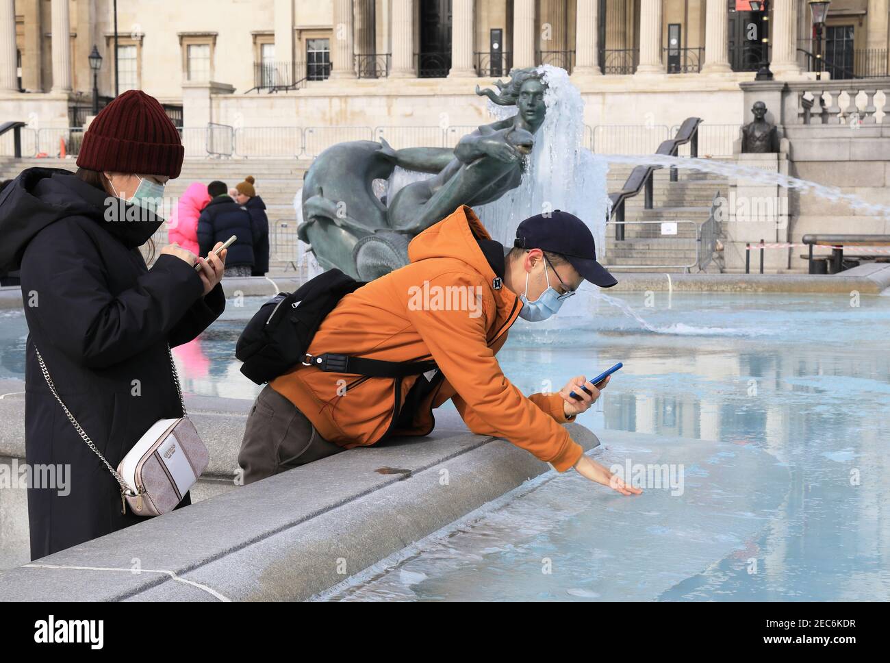 London, UK, February 13th 2021. Trafalgar Square on the last day of the ...