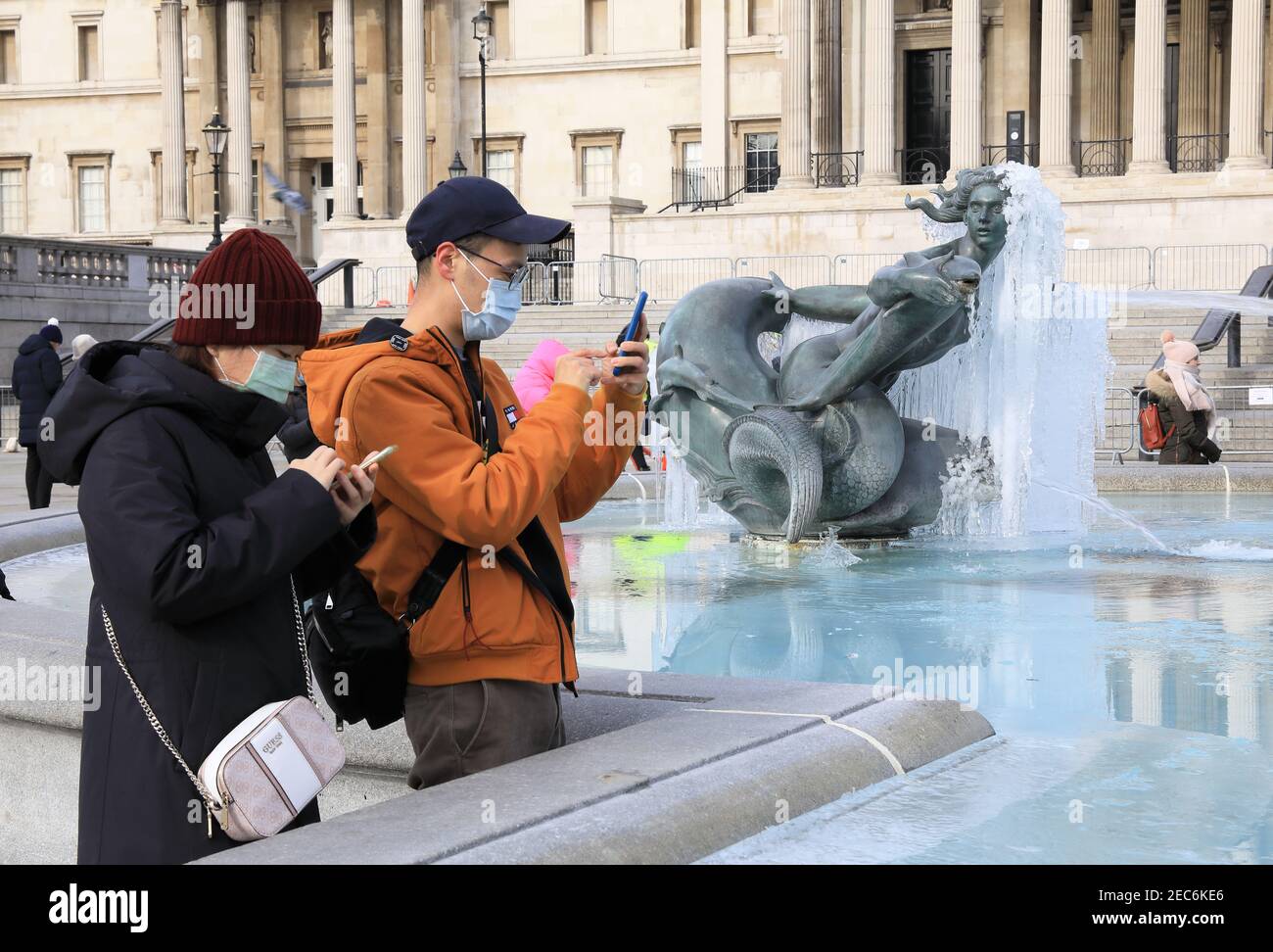 London, UK, February 13th 2021. Trafalgar Square on the last day of the ...