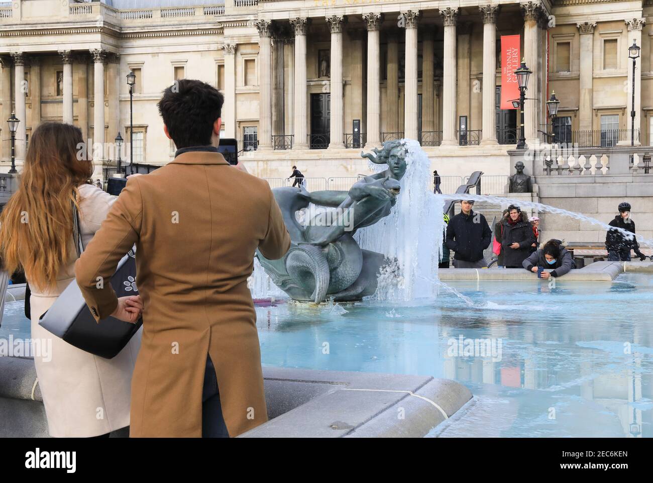 London, UK, February 13th 2021. Trafalgar Square on the last day of the ...