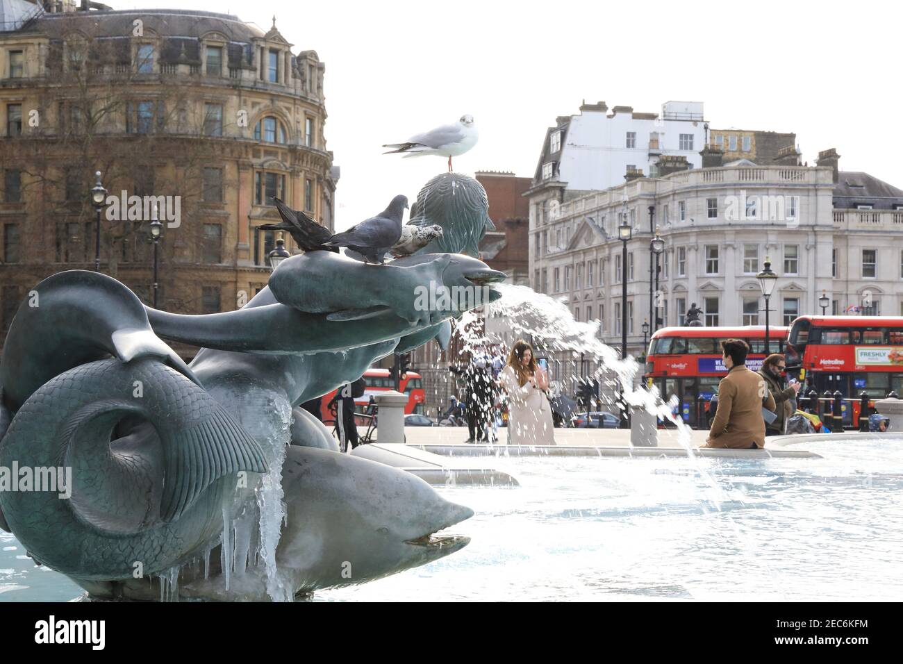 London, UK, February 13th 2021. Trafalgar Square on the last day of the ...