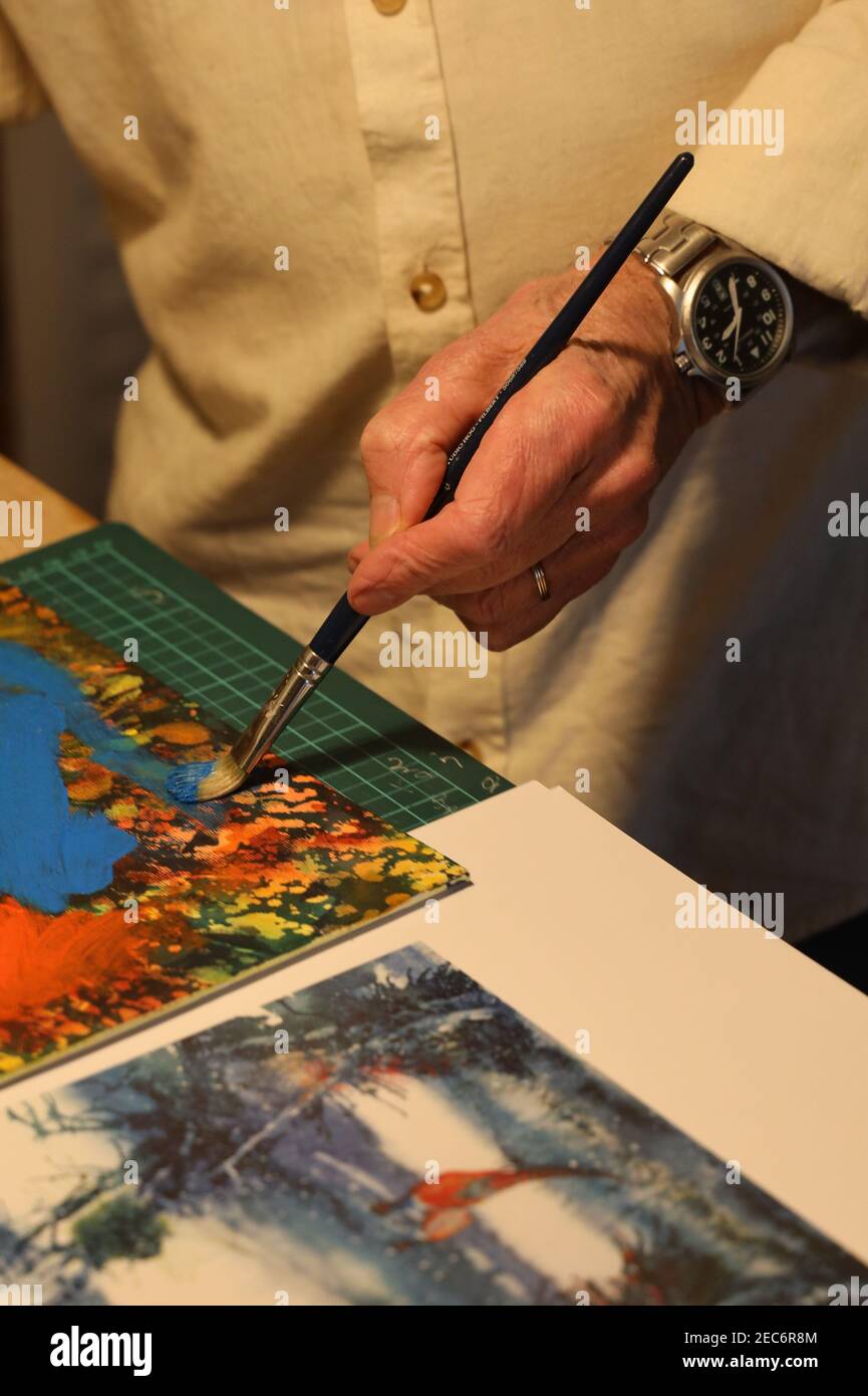 Artist working at home during Covid 19 virus lockdown.House bound ...