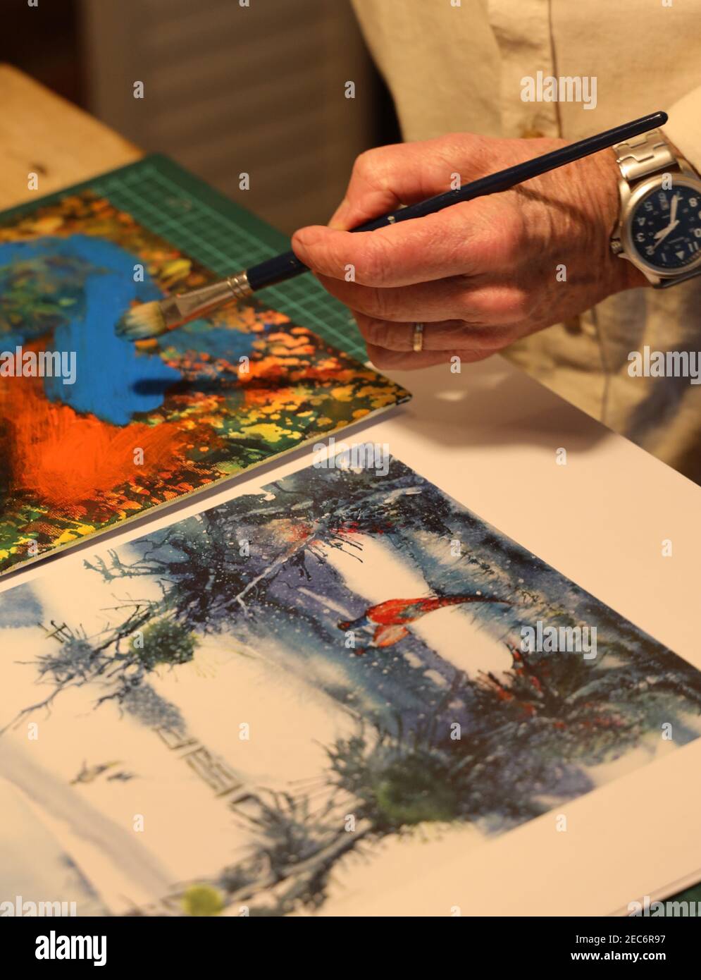 Artist working at home during Covid 19 virus lockdown.House bound ...