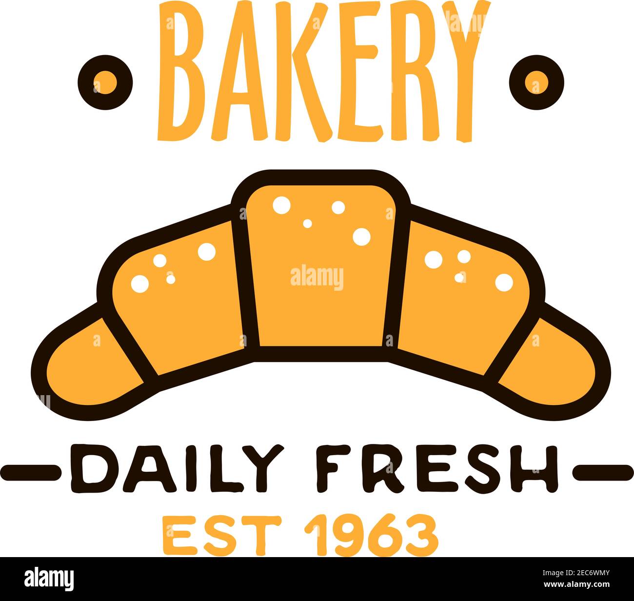 Daily fresh bakery flat linear badge with powdered fresh croissant ...
