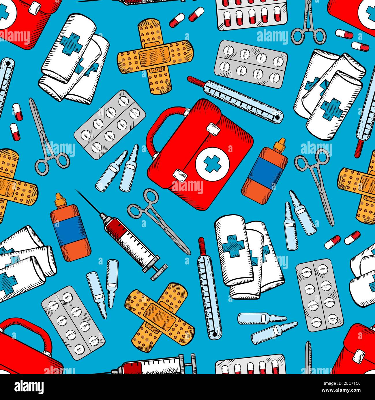 Emergency medications seamless wallpaper. Hospital infographic ...