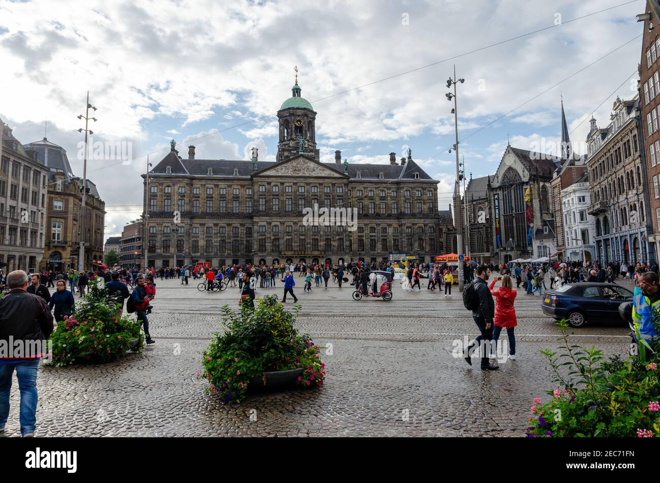 Dam square and royal palace in Amsterdam, the capital of the ...