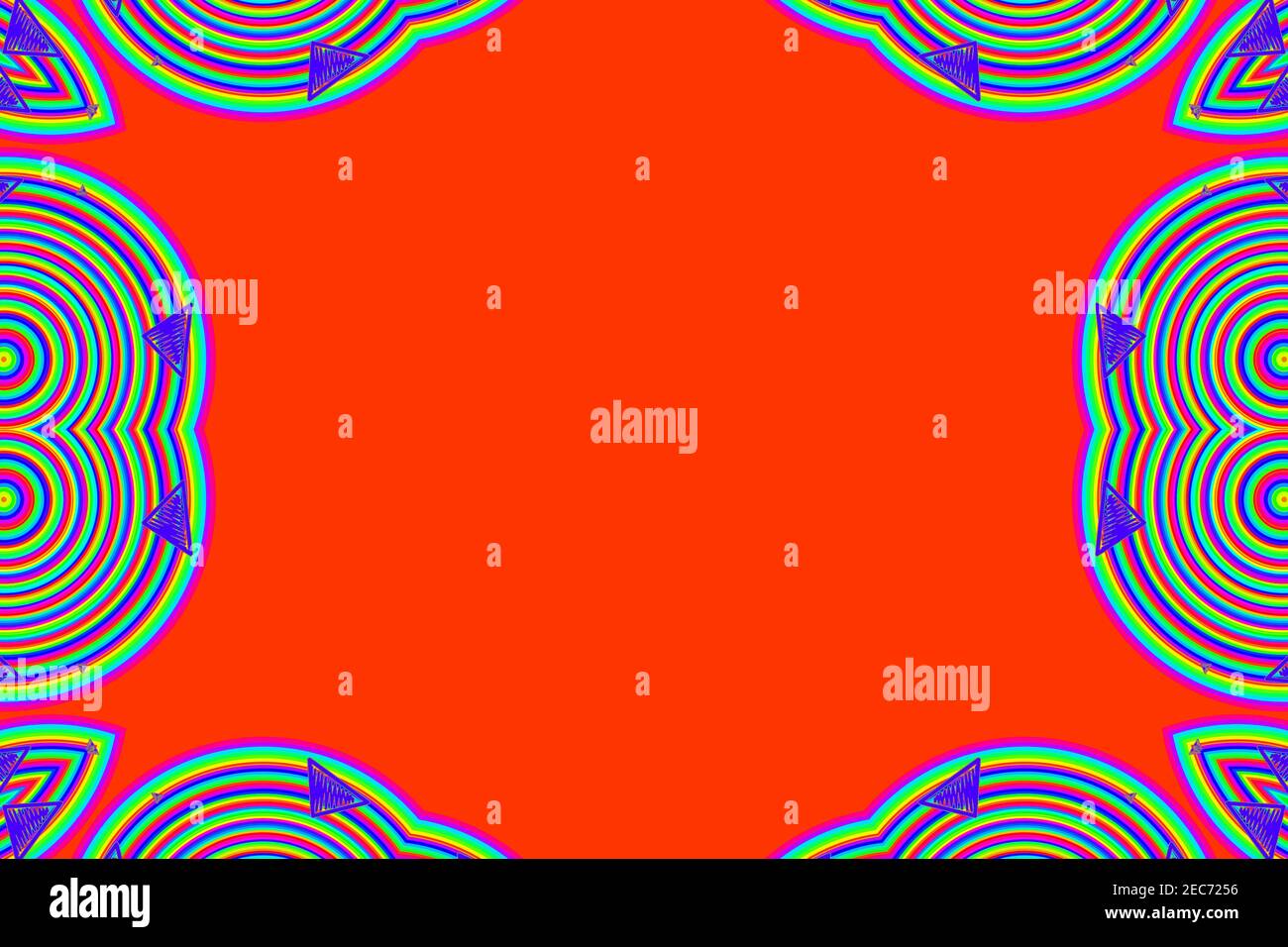 Illustration of colorful trippy frames against a red background with ...