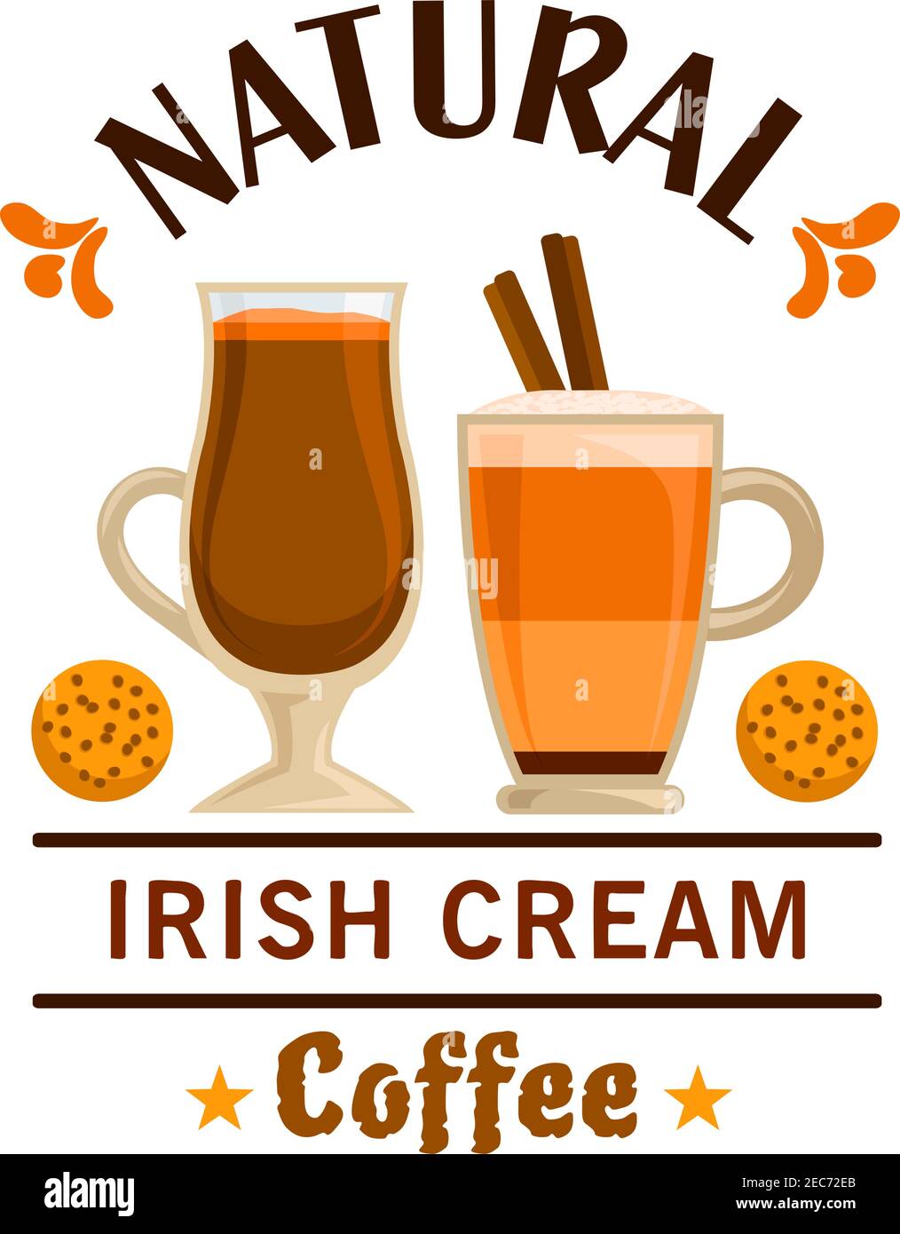 Coffee Irish Cream and cookies. Cafe emblem vector design for label ...