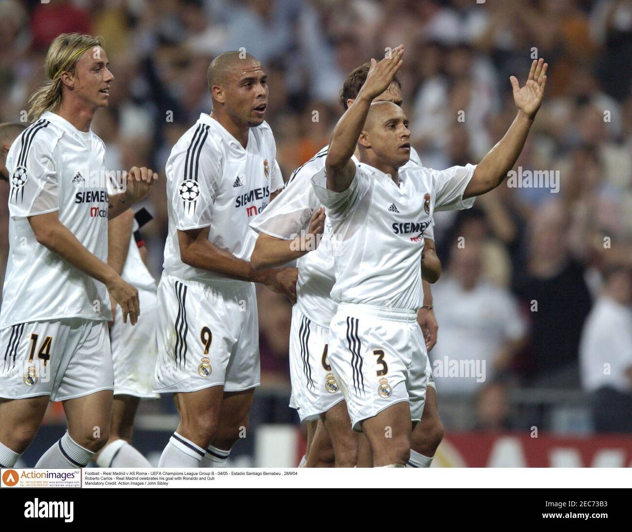 Roberto carlos real madrid celebrates hi-res stock photography and ...