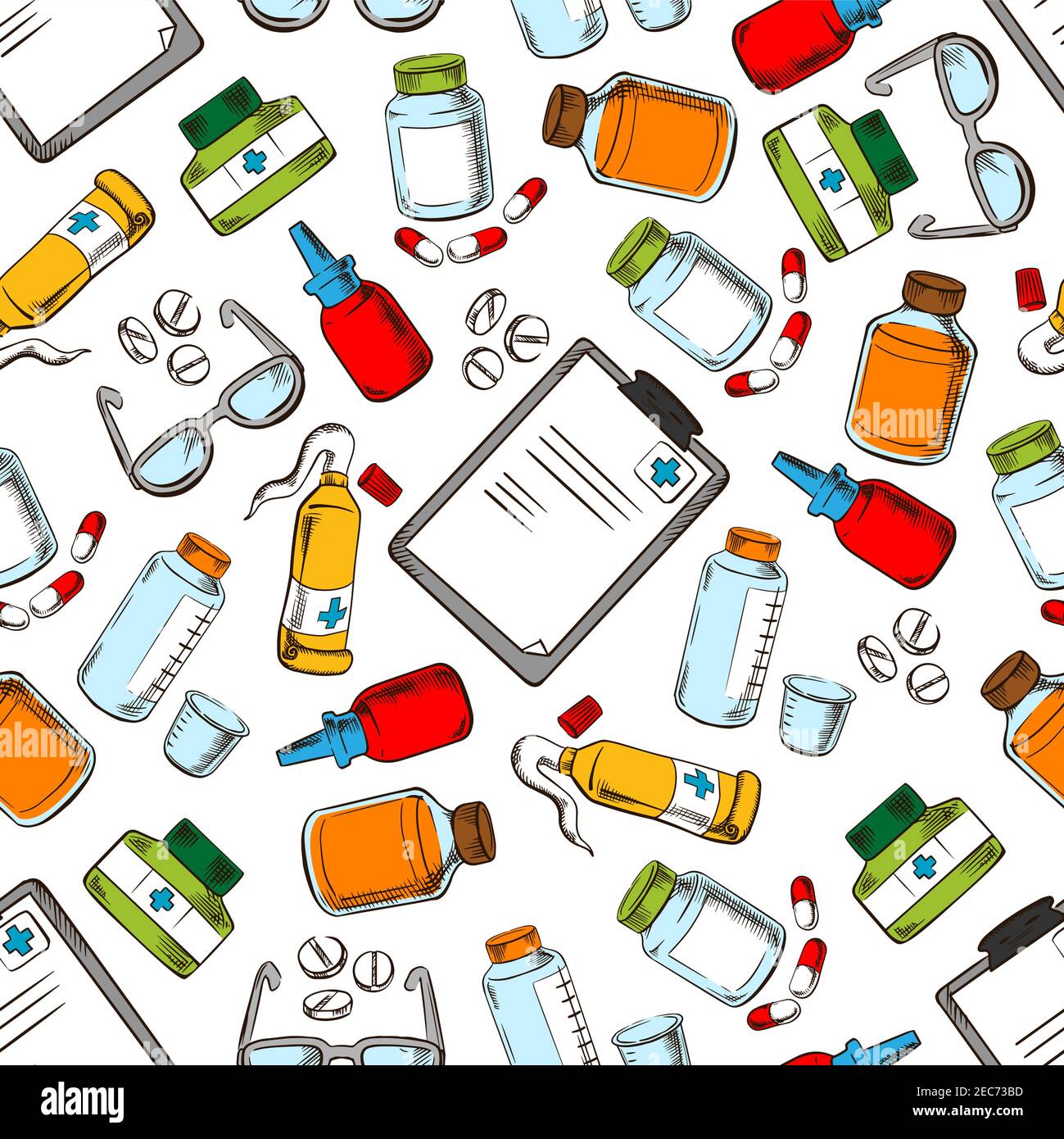 Medical seamless background. Wallpaper with vector pattern icons of ...