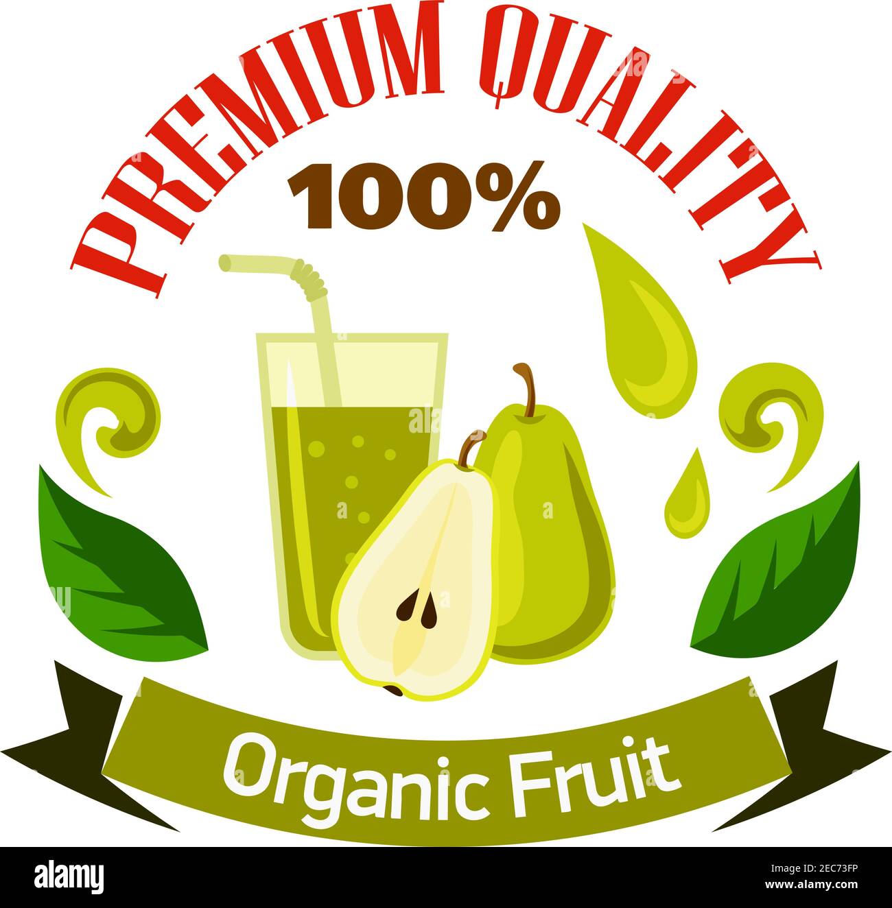 Flavorful sweet pear fruits with glass of fresh squeezed juice cartoon ...