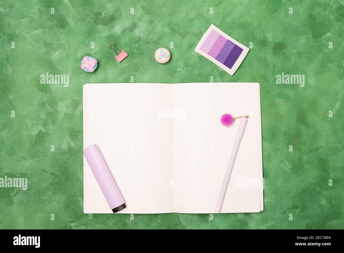 Notebook top view with stationary. Education and work desktop concept ...
