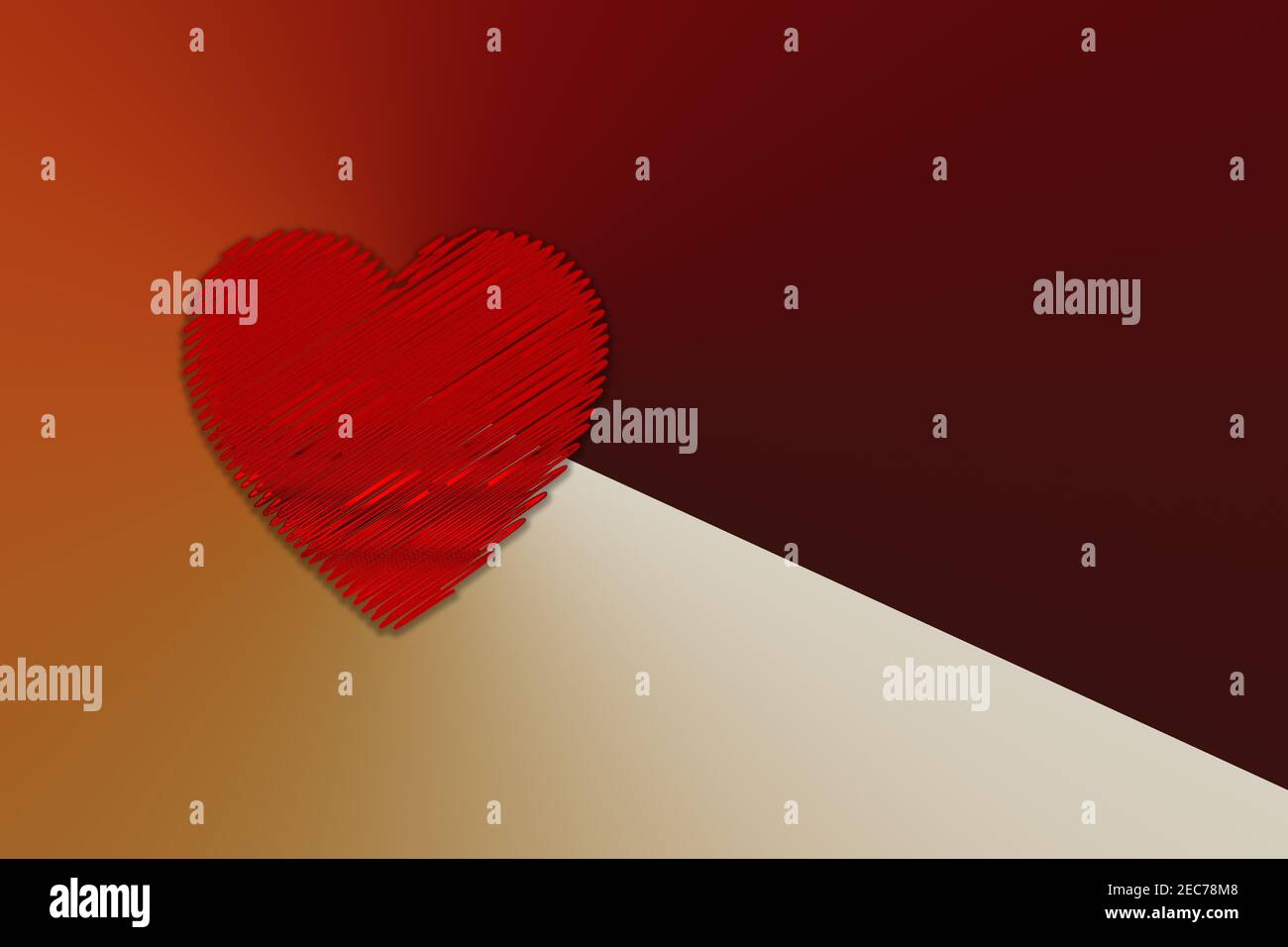 Illustration of a shaded heart on a white and red background with copy ...