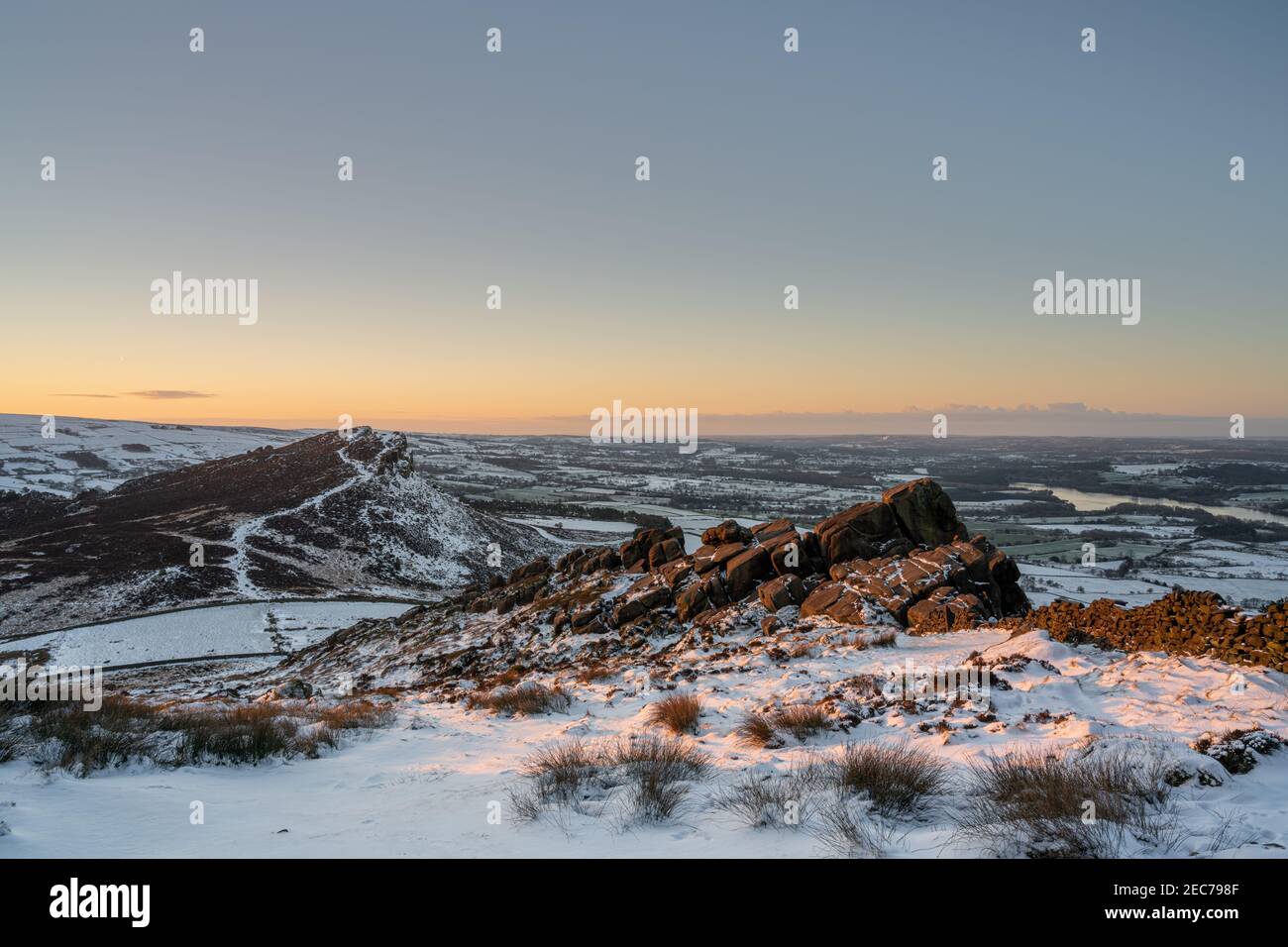 Hen Cloud, and The Roaches at sunrise during winter in the Peak ...