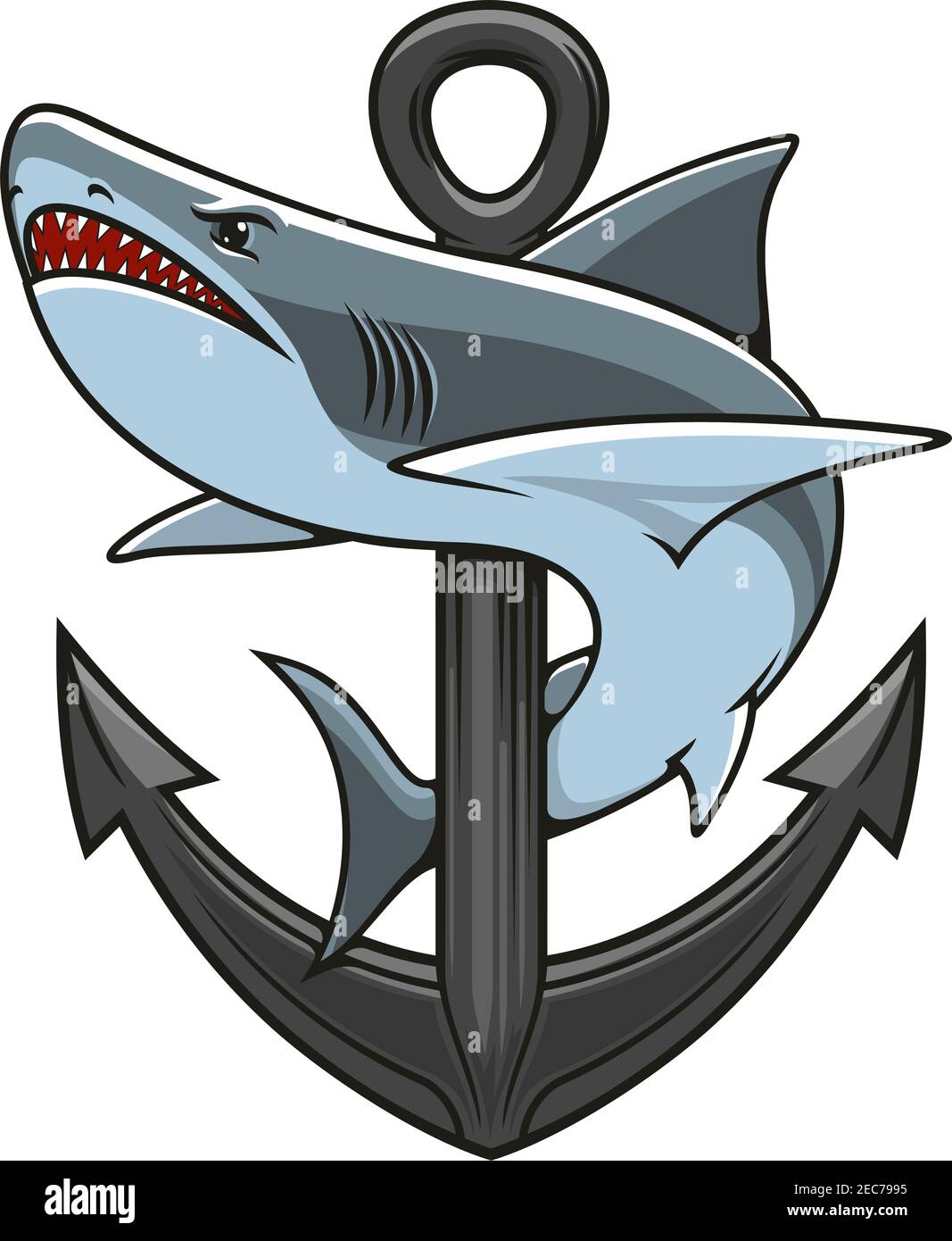 Shark and Anchor heraldic emblem. Vector nautical icons for marine ...