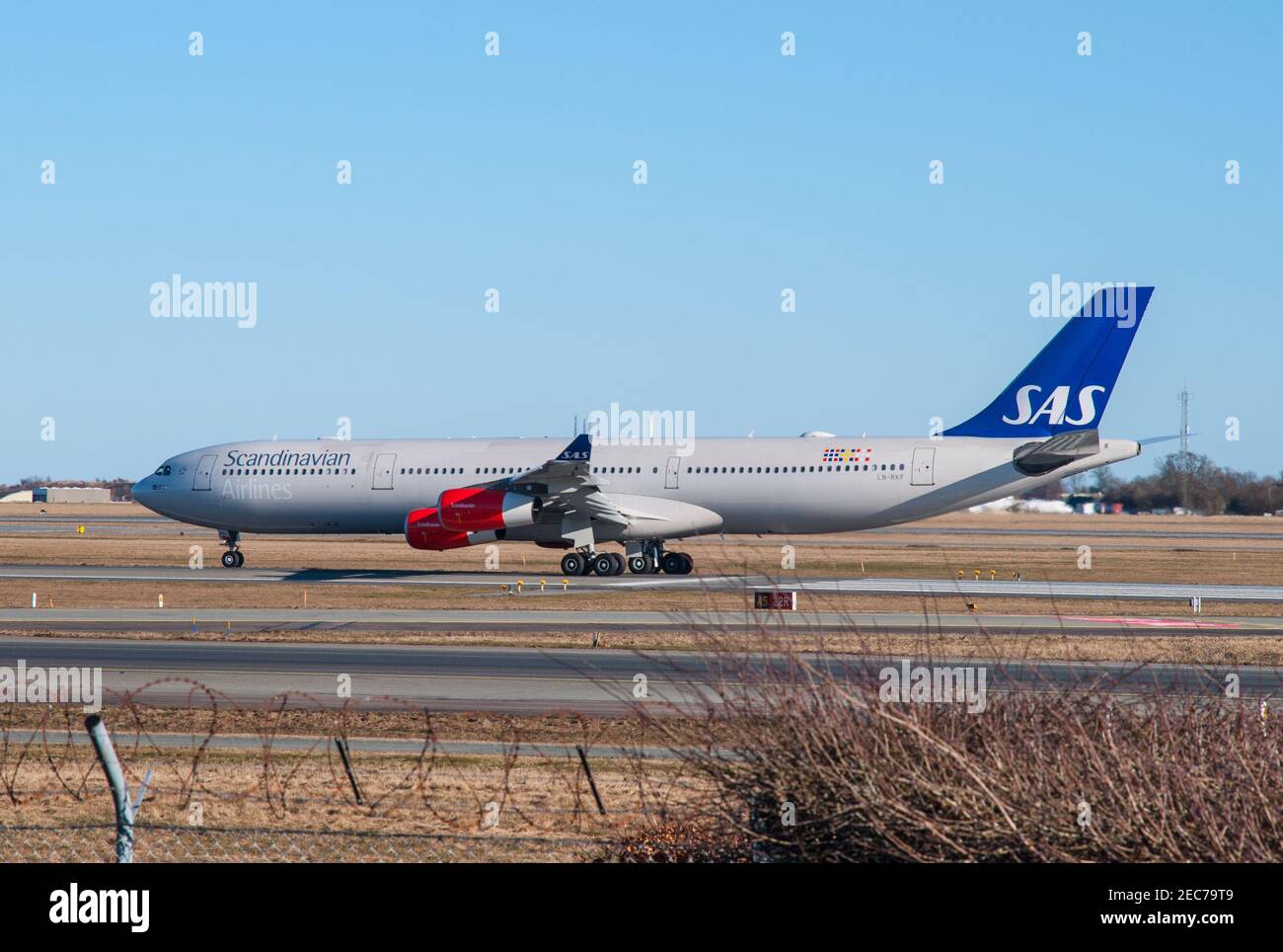 Copenhagen Denmark - March 17. 2018: SAS Airbus A340 arriving to ...