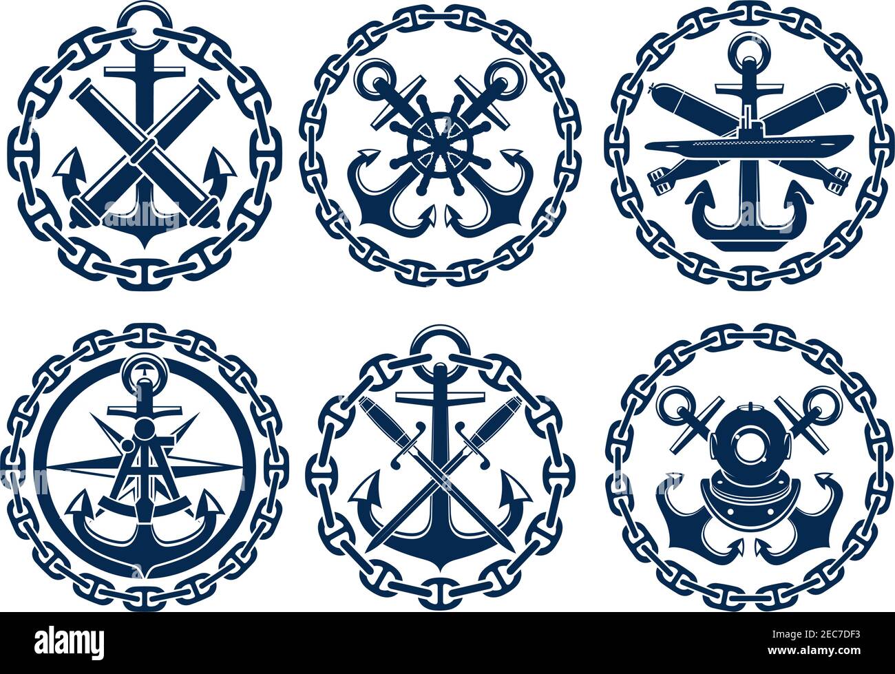 Marine and nautical emblems, icons, badges. Graphic insignia elements ...