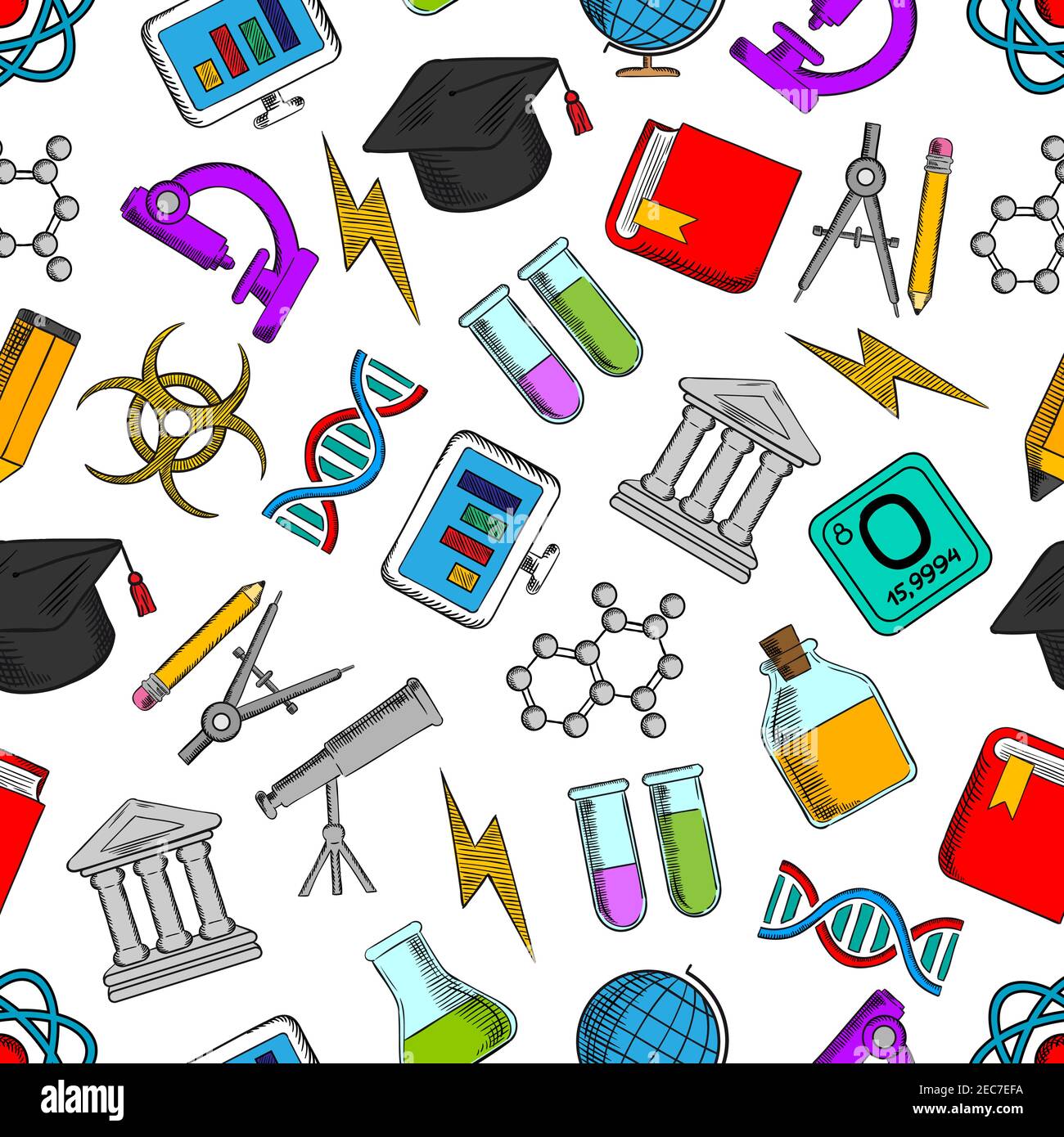 Science and knowledge seamless background with pattern icons of natural ...