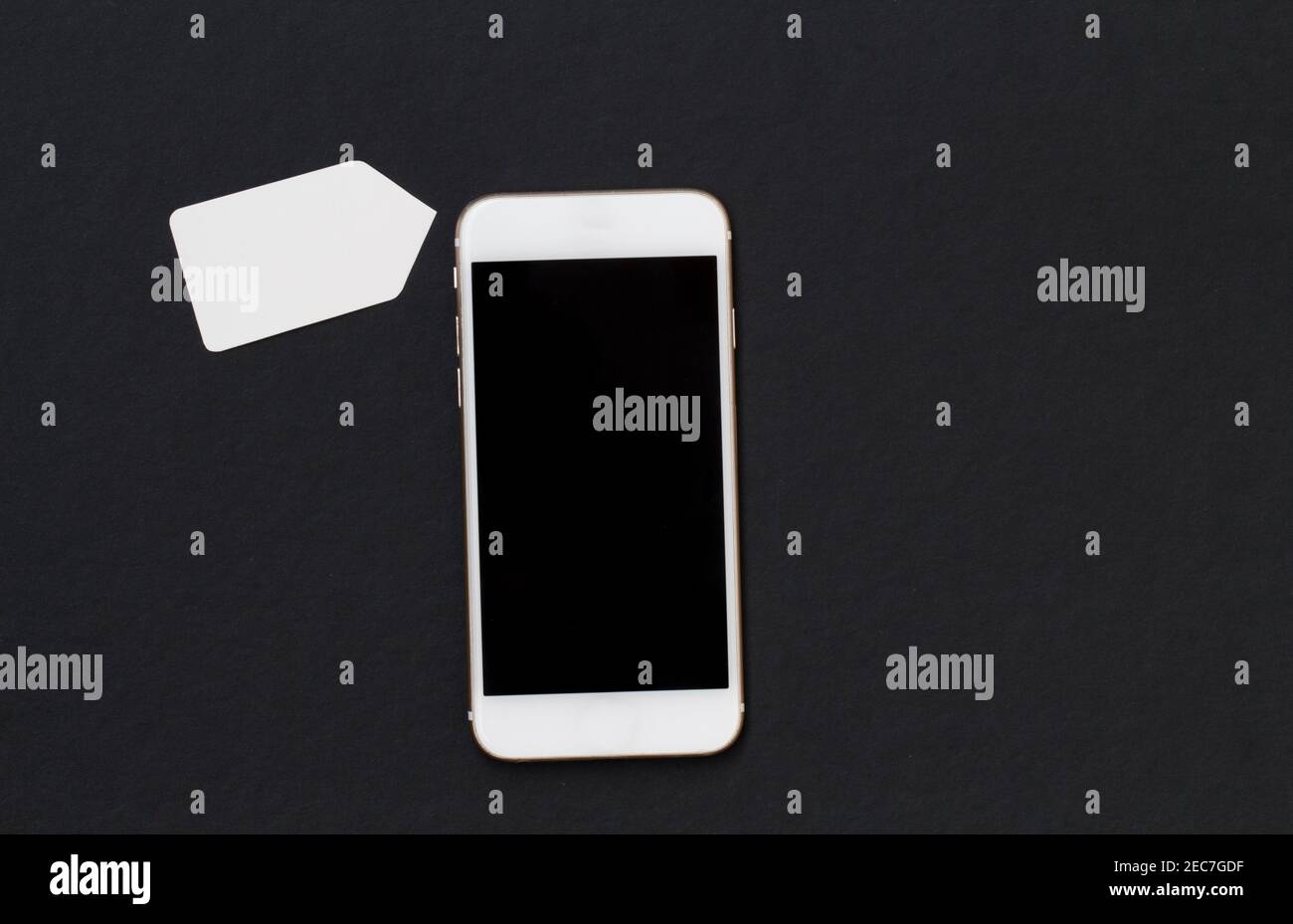 White phone with blank price tag. Smartphone and shopping label banner ...