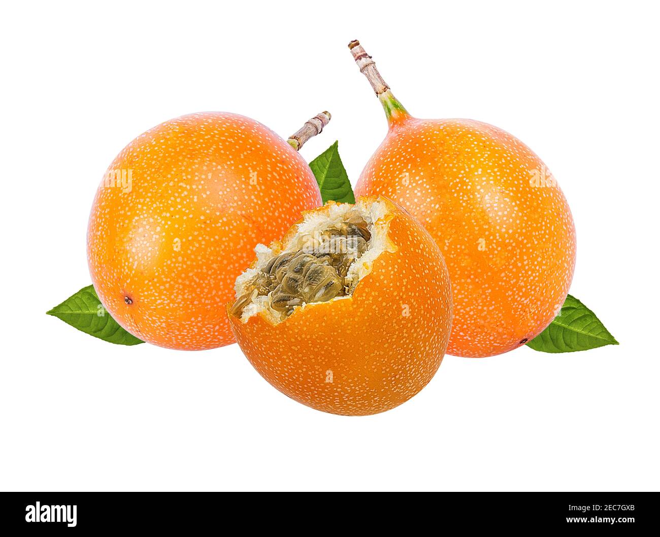 Granadilla or yellow passion fruit isolated on white background Stock ...
