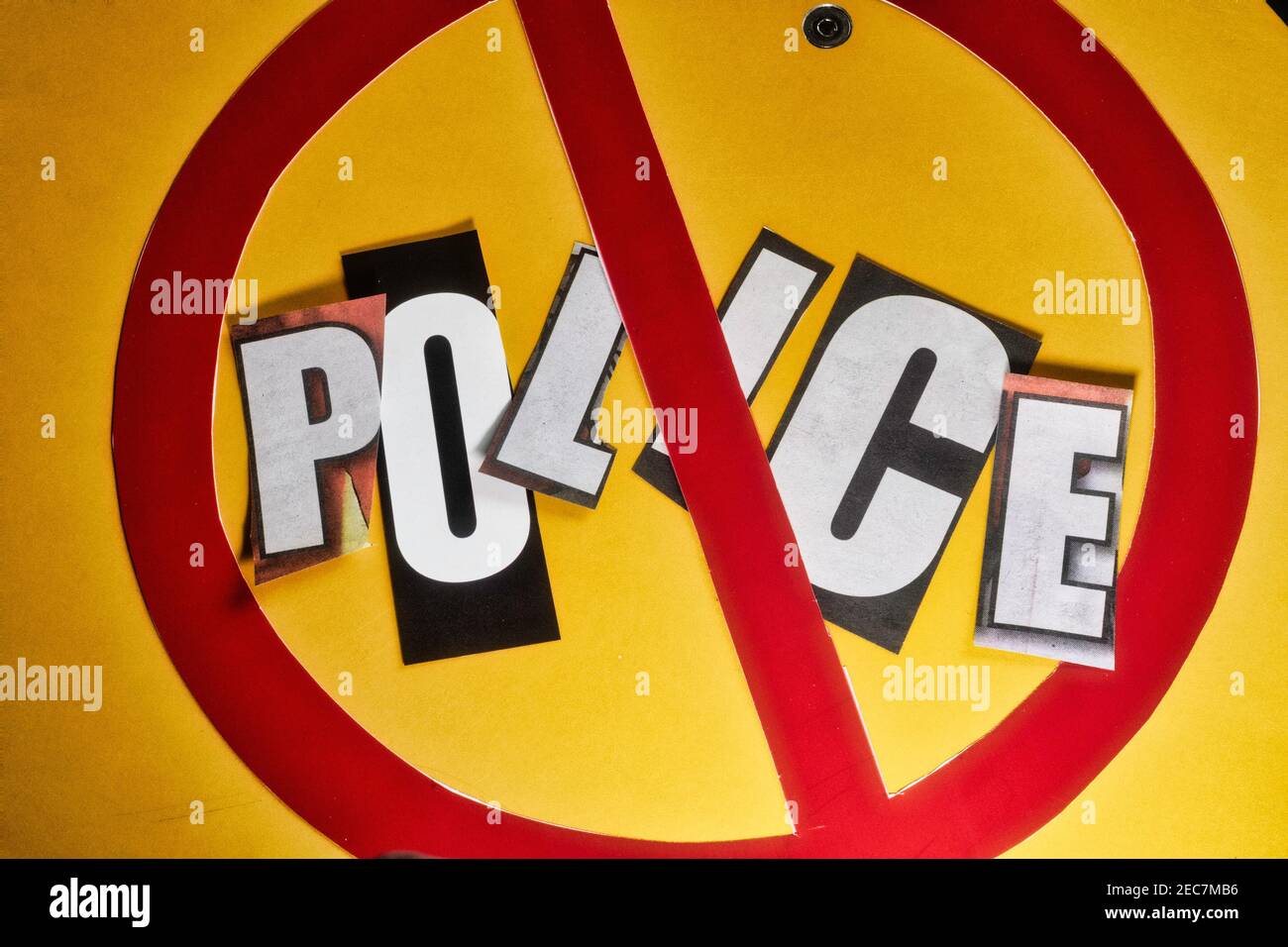 The Concept " Cancel POLICE" using cut-out paper letters in the ransom ...