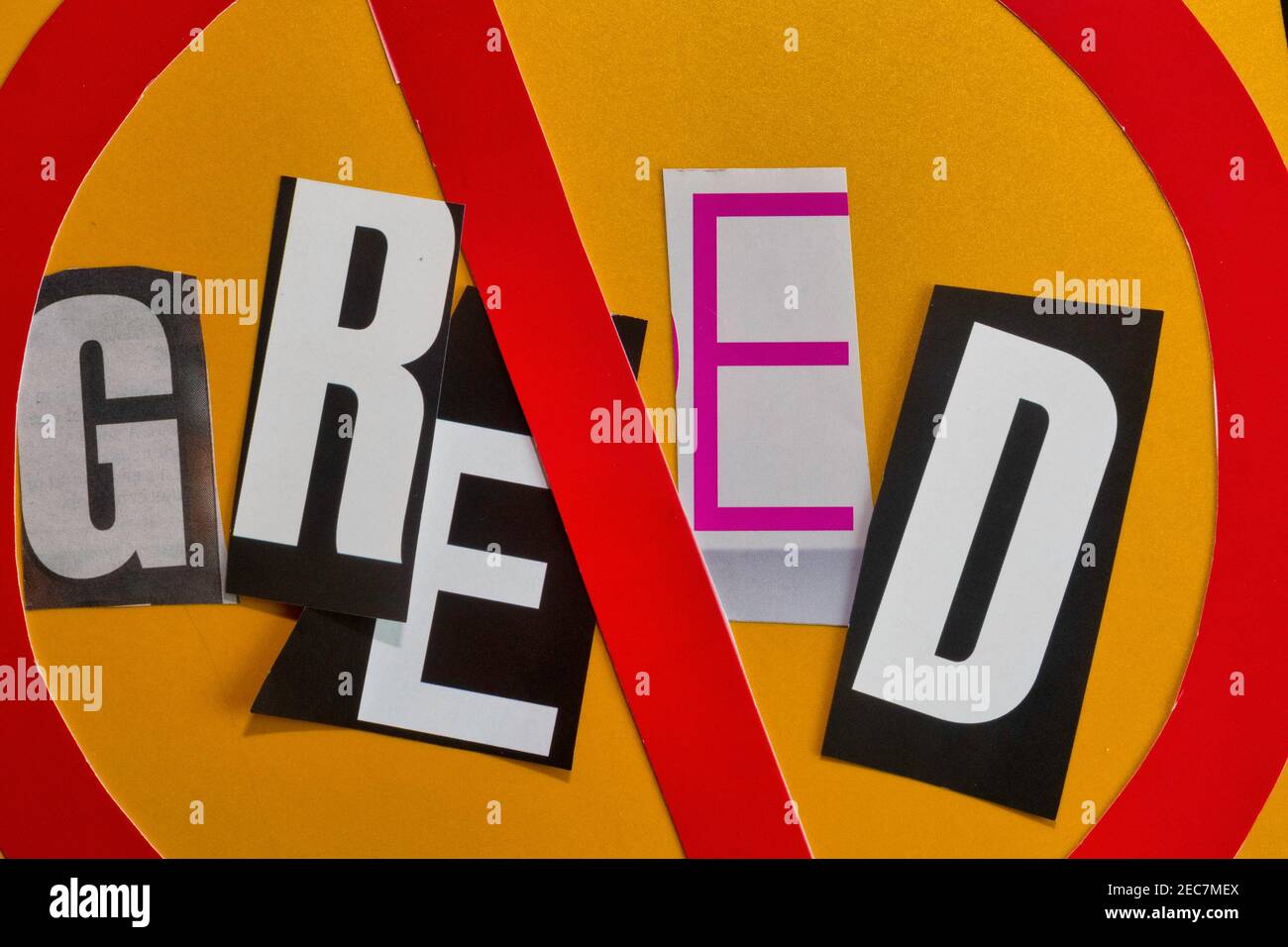 The Concept of "Cancel Greed" using cut-out paper letters in the ransom ...