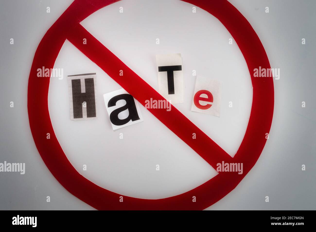 The Concept of "Cancel Hate" using cut-out paper letters in the ransom ...