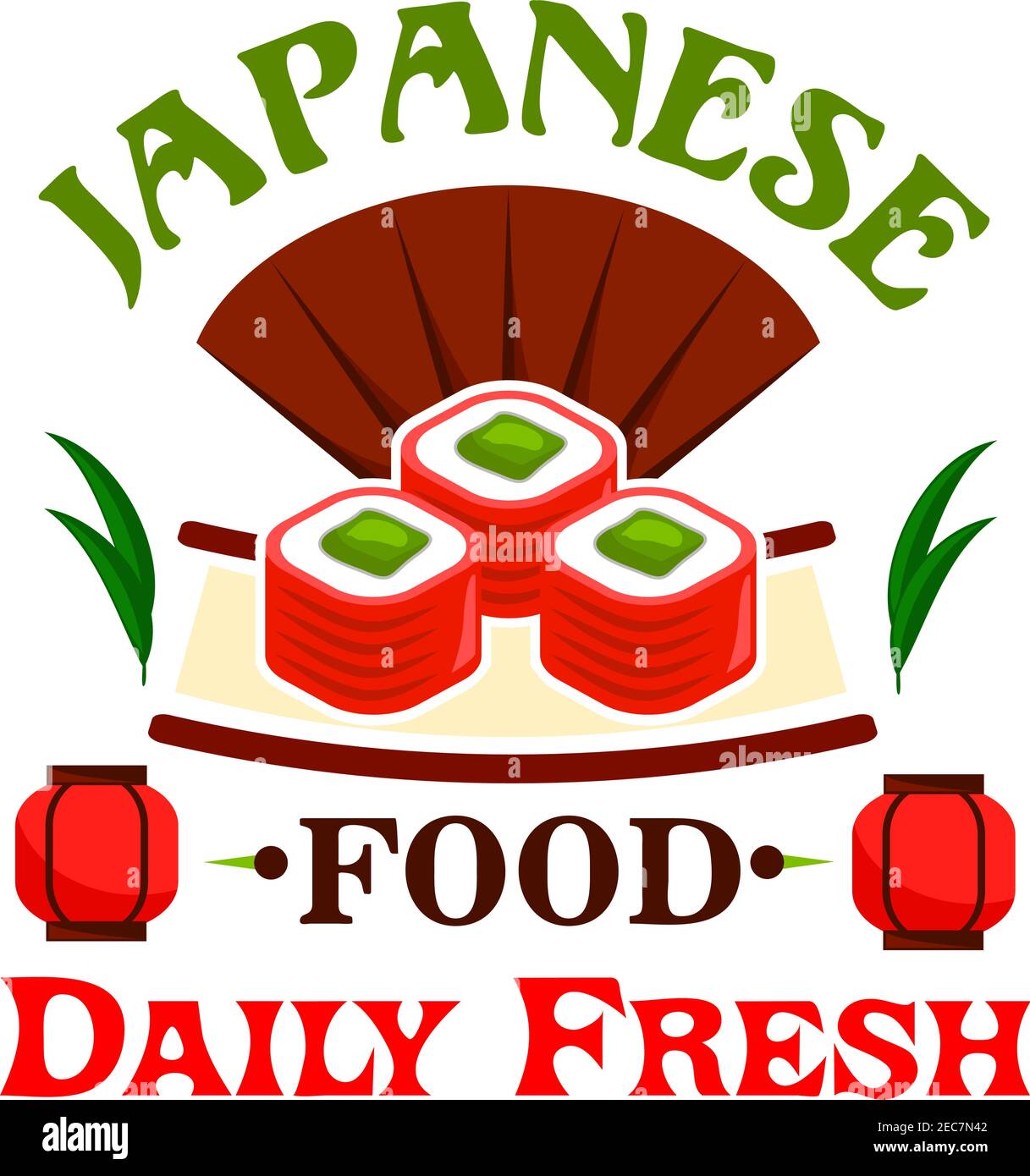 Japanese food icon. Sushi, maki, rolls label. Oriental cuisine emblem ...