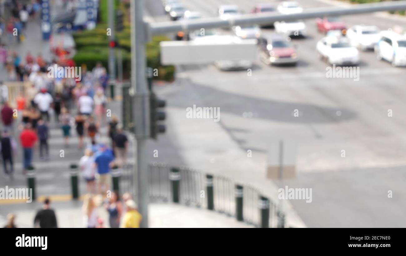 Defocused crowd of people, road intersection crosswalk on The Strip of ...