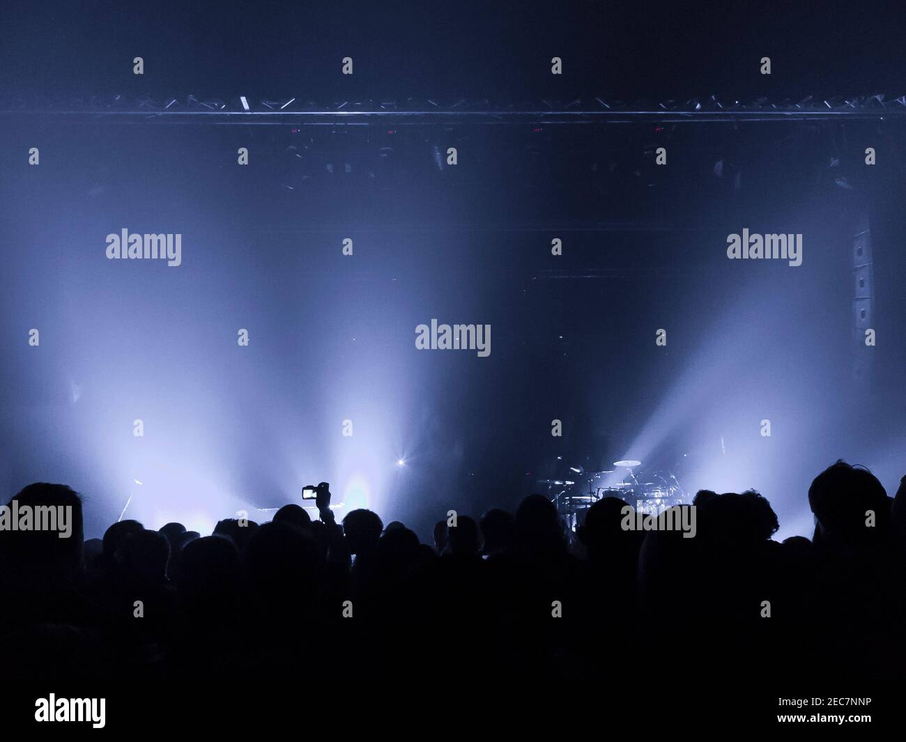 Front view of a concert stage shot in the middle of a music festival ...
