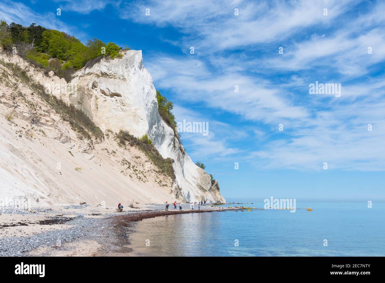 Mon Denmark - May 5. 2018: tourists at the beach of Mons Klint chalk ...