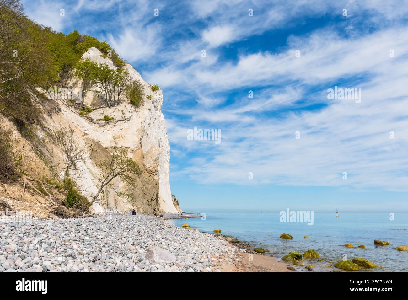 Mon Denmark - May 5. 2018: tourists at the beach of Mons Klint chalk ...