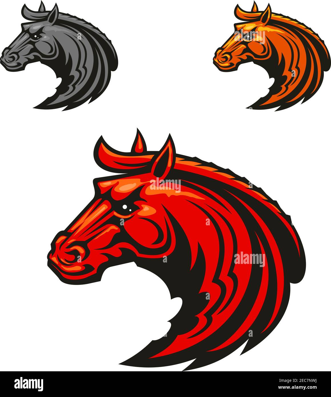 Horse stallion head emblems. Vector icons for equestrian sport club ...