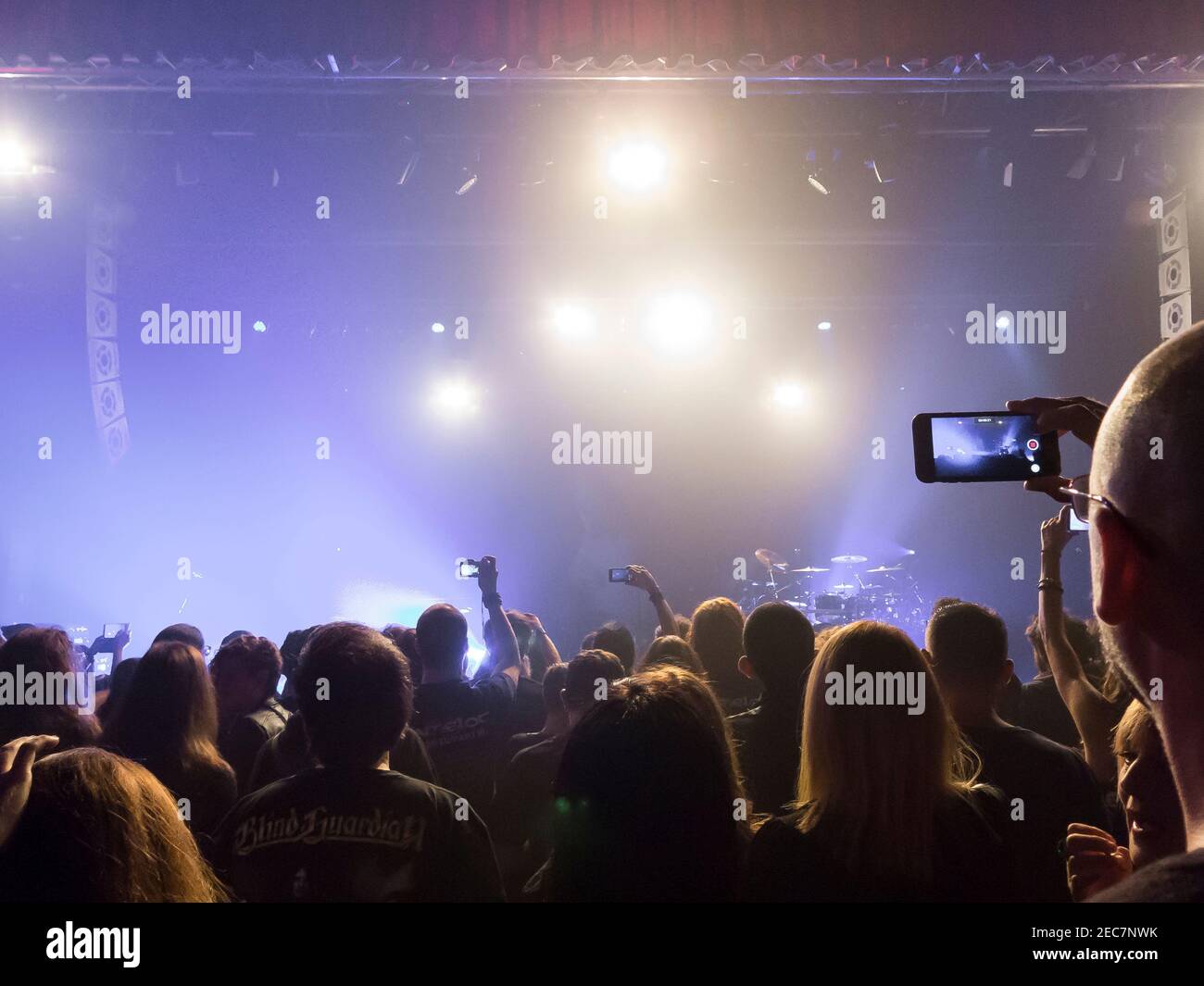 Front view of a concert stage shot in the middle of a music festival ...