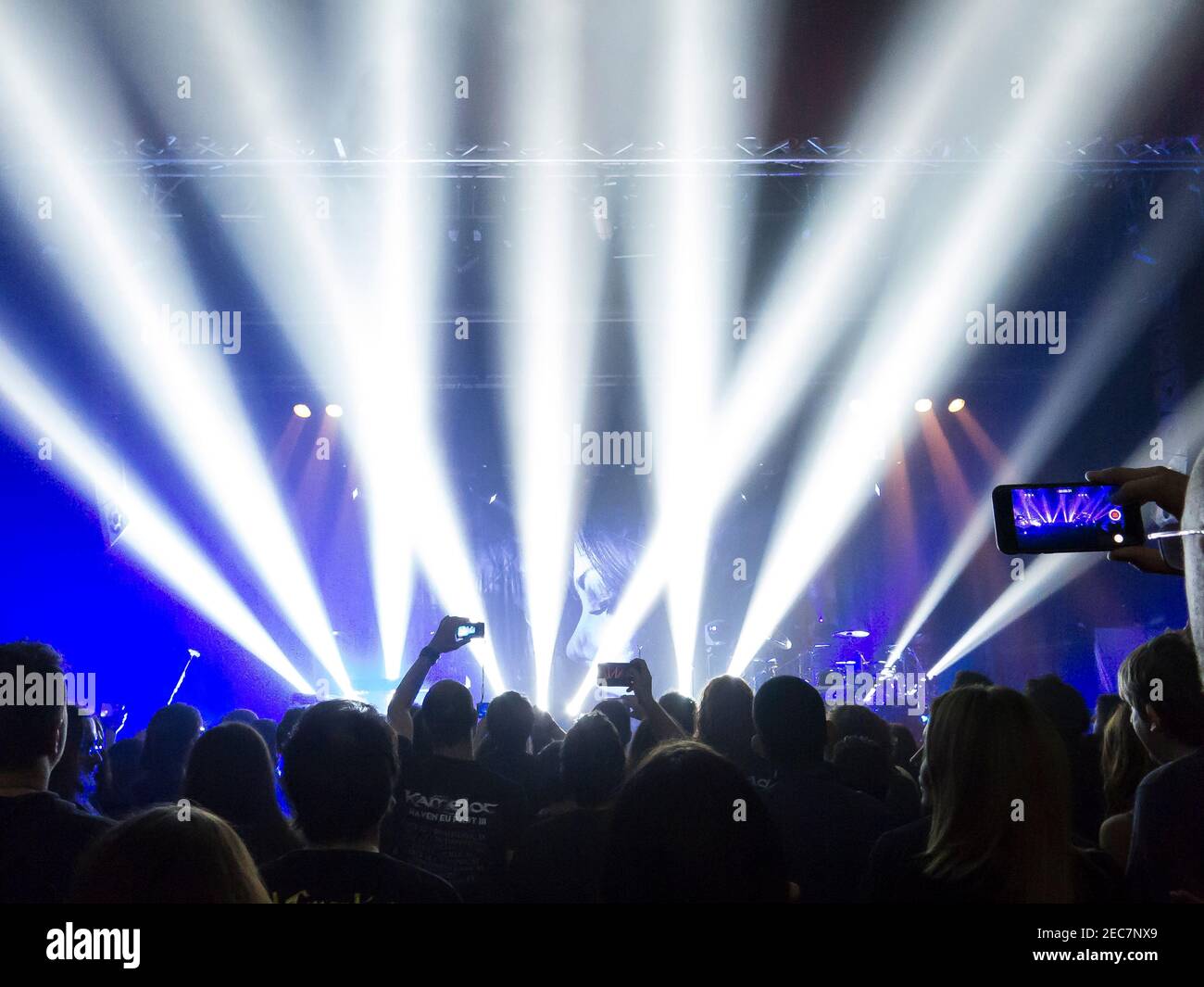 Front view of a concert stage shot in the middle of a music festival ...