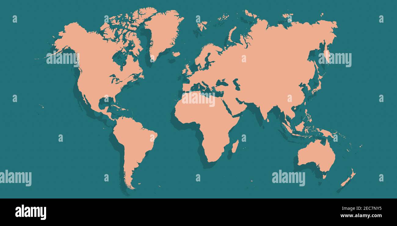 Digital illustration of a flat World Map on a green background Stock ...