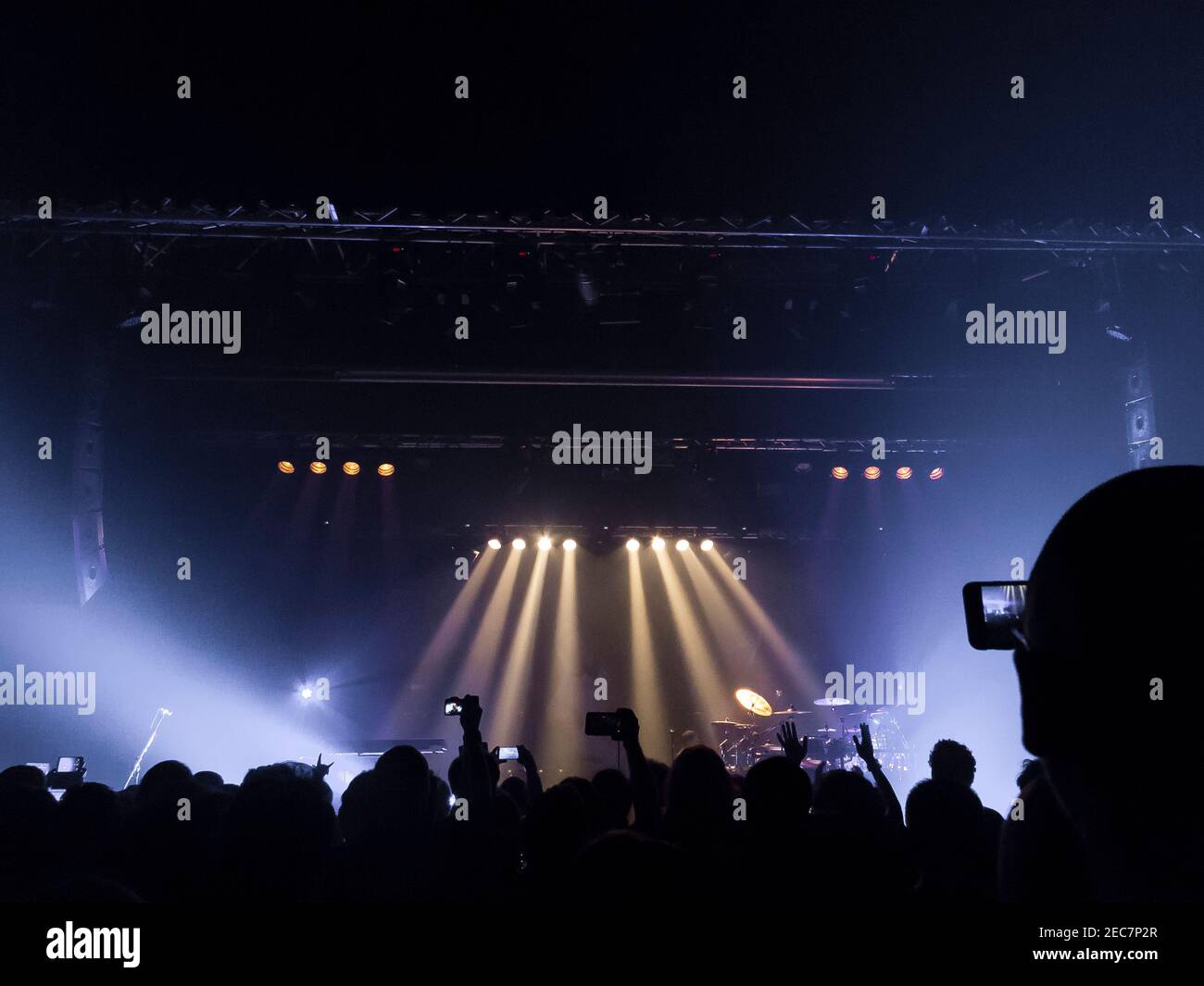 Front view of a concert stage shot in the middle of a music festival ...