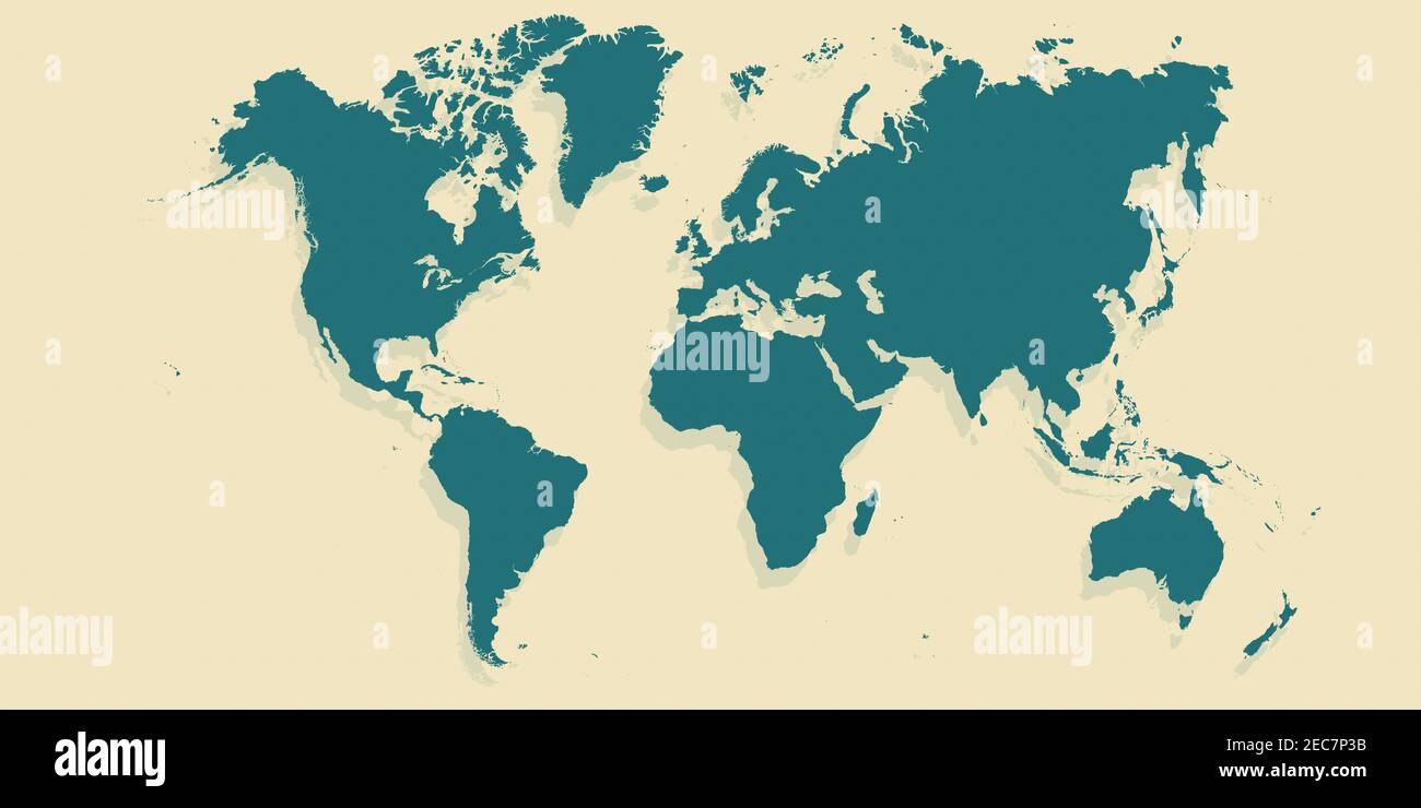 Digital illustration of a flat World Map on a yellow background Stock ...