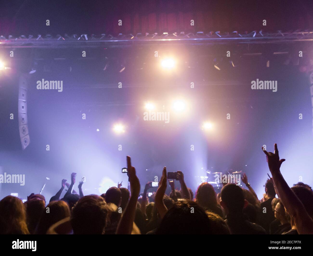 Front view of a concert stage shot in the middle of a music festival ...