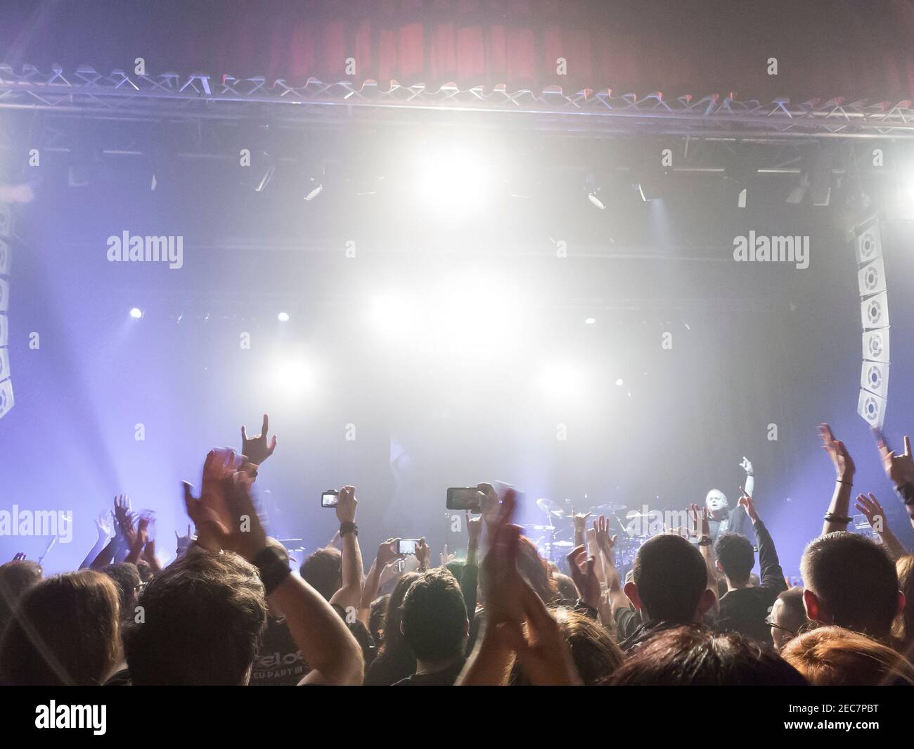 Front view of a concert stage shot in the middle of a music festival ...