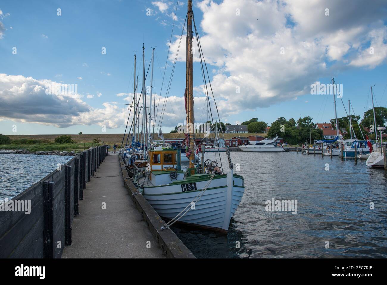 Nyord Denmark - June 30. 2018: Old boat in the port on island of Nyord ...