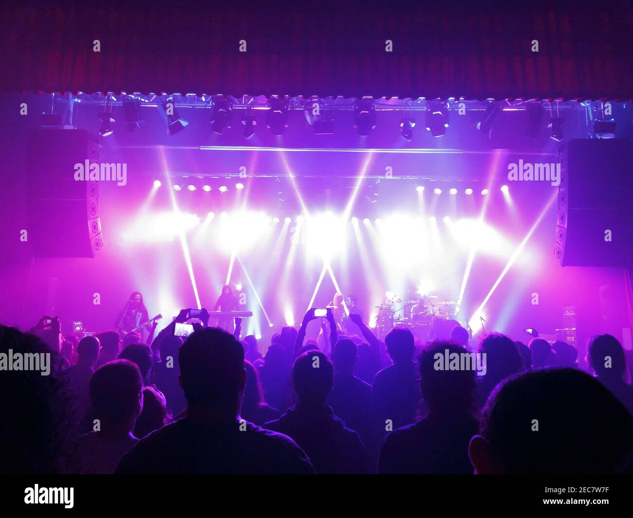 Front view of a concert stage shot in the middle of a music festival ...
