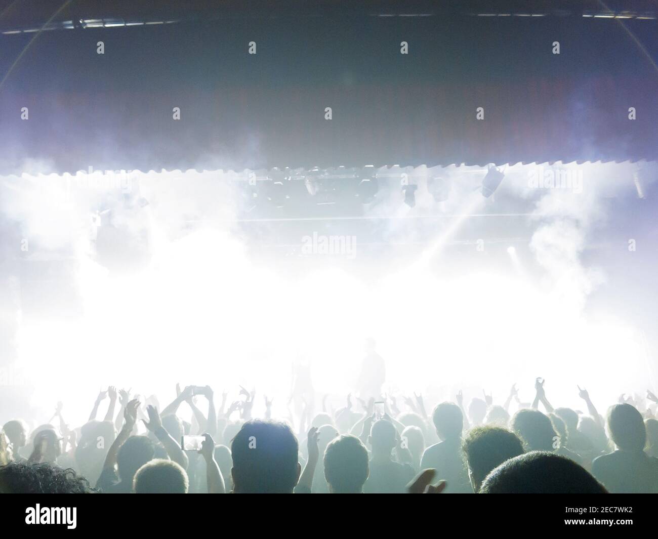 Front view of a concert stage shot in the middle of a music festival ...