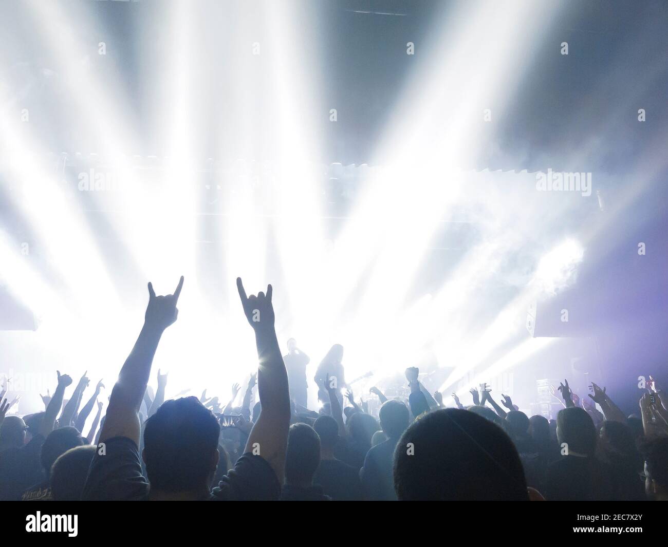 Front view of a concert stage shot in the middle of a music festival ...