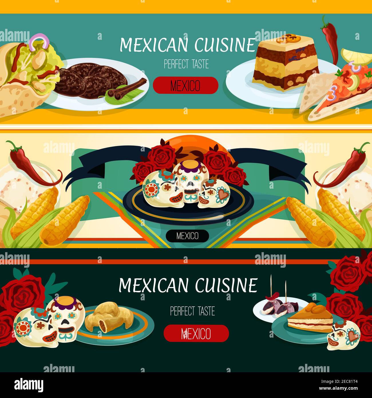 Mexican cuisine restaurant menu banners with nachos, burrito, corn ...