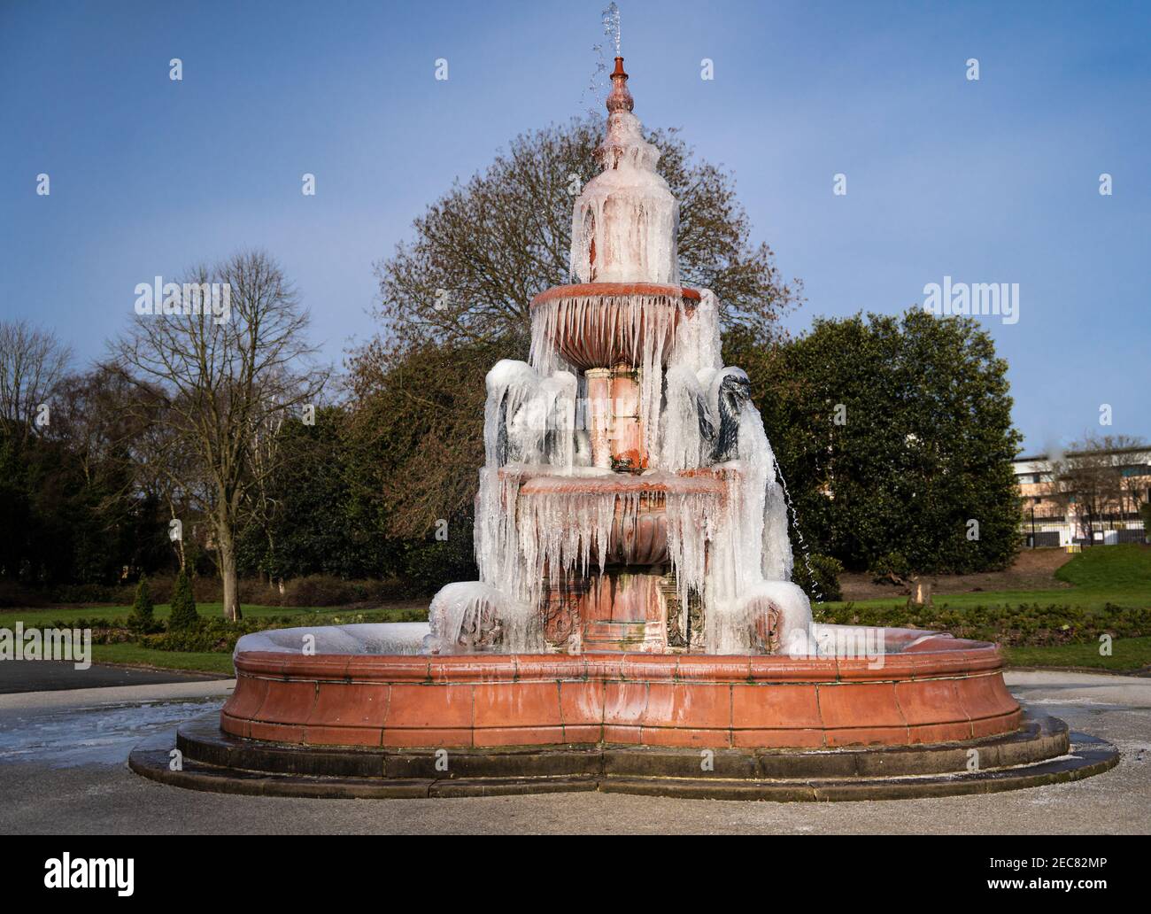 A frozen victorian fountain in Hanley Park, Stoke-on-Trent, UK Stock ...