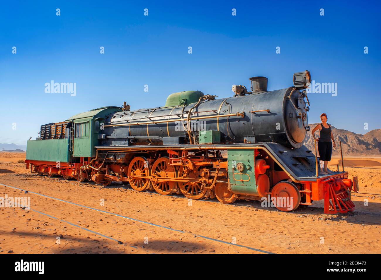Preserved steam locomotive on the Hijaz Railway, near Wadi Rum, Jordan ...