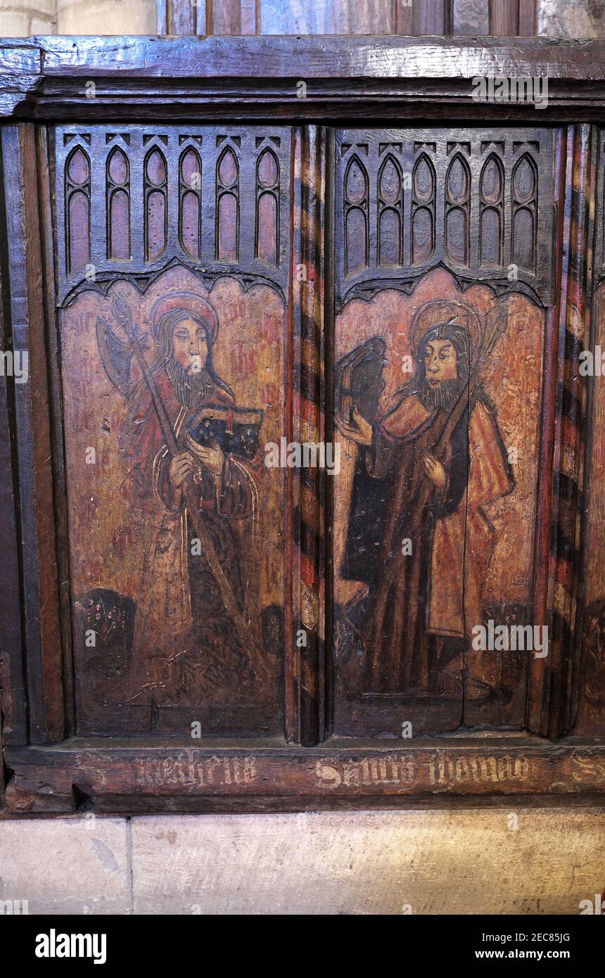 Medieval screen painting of two armed saints (possibly and Thomas ...