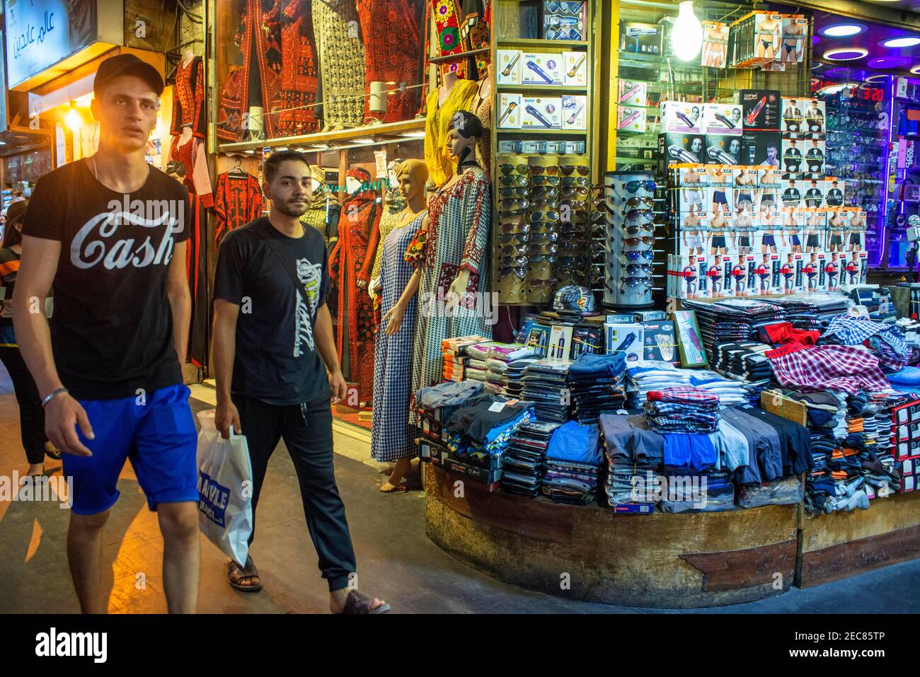 Shopping district in downtown Prince Muhammad Street, Al Rjoum, Amman ...
